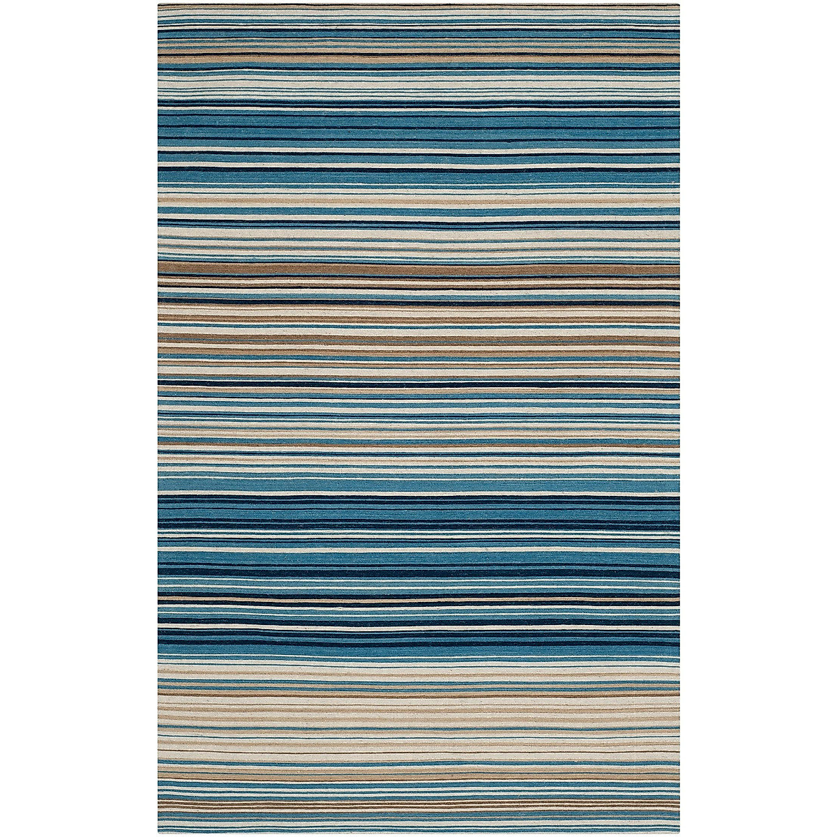 SAFAVIEH Marbella Collection Area Rug - 9' x 12', Blue & Multi, Handmade Flat Weave Stripe Wool, Ideal for High Traffic Areas in Living Room, Bedroom (MRB289A)