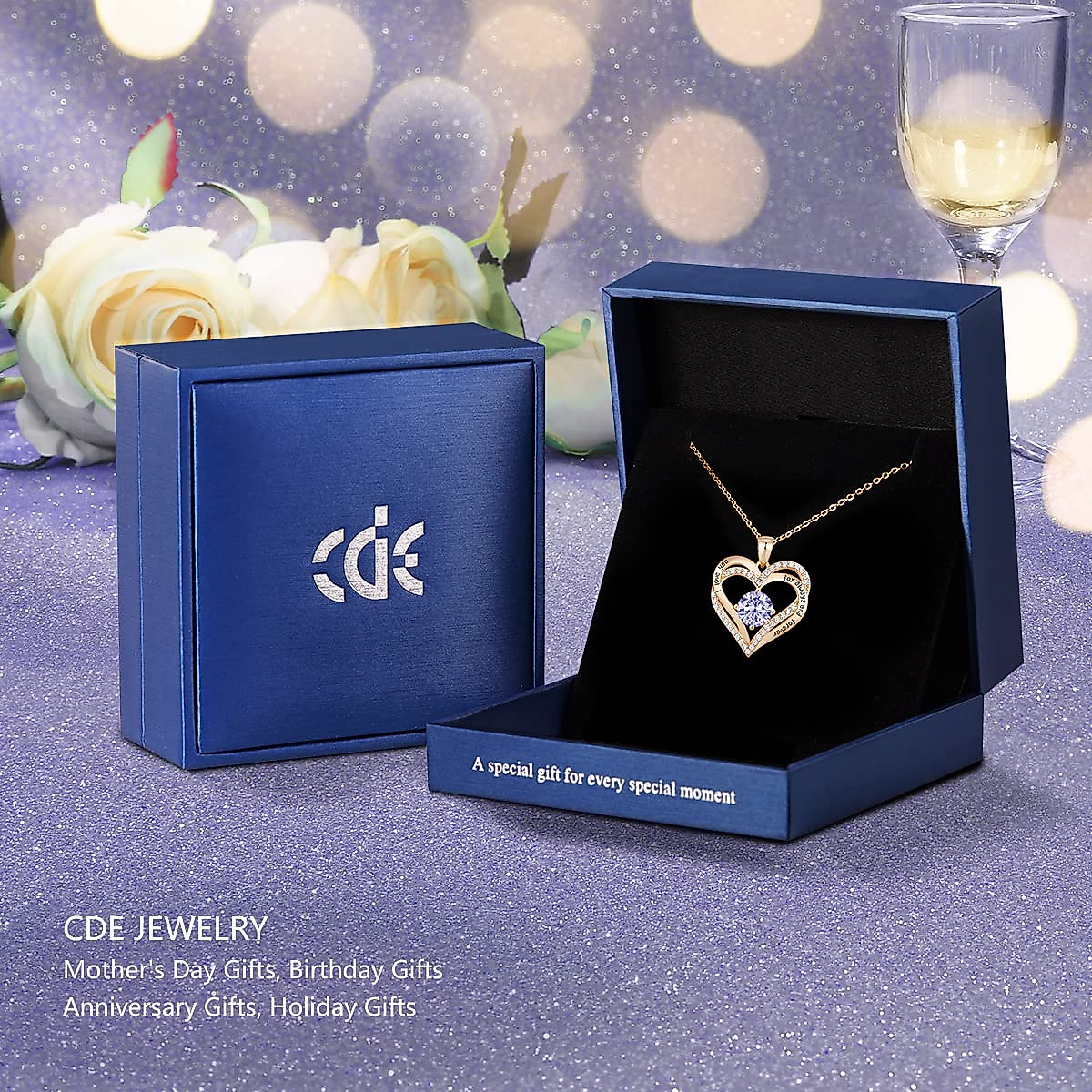 CDE Forever Love Heart Necklaces for Women, Wedding Anniversary, Birthday Gift for Wife, S925 Silver Jewelry with Birthstone Pendant, Ideal Chrismas Valentine's or Mothers Day Gifts for Her