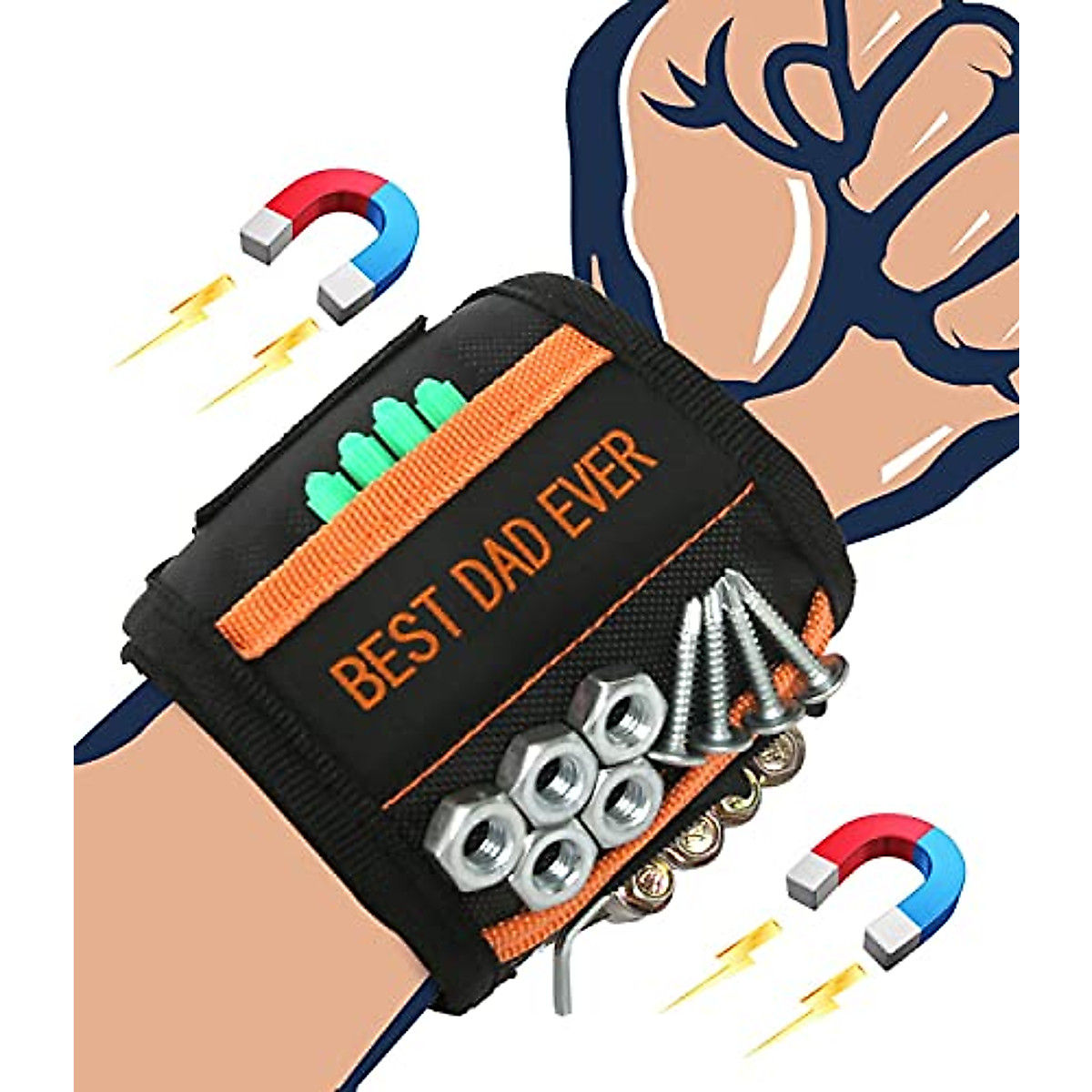 Gifts for Dad from Daughter Son Birthday - BEST DAD EVER, Magnetic Wristband Tools, Fathers Day Mens Gifts Cool Gadgets Magnetic Belts with Strong Magnets for Holding Screws, Drill Bits