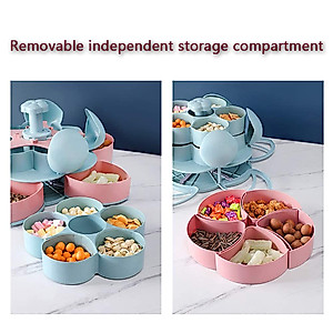 Ygapuzi Double Deck Snack Box Flower Shaped Rotating Candy Serving Containers, 10 Grid Creative Snacks Storage Tray for Dried Fruit, Nuts, Chips, Olives (New Pink)