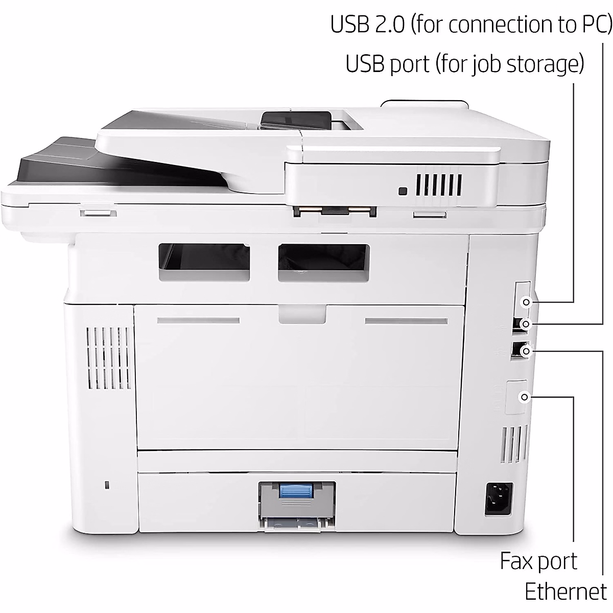 HP Laserjet Pro MFP M428fdw All-in-One Wireless Monochrome Laser Printer, White - Print Scan Copy Fax - 40 ppm, 1200 x 1200 dpi, Auto Duplex Printing, 50-Sheet ADF, Ethernet, Cbmoun Printer_Cable