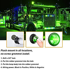 PSEQT 3/4" Round LED Side Marker Clearance Lights Front Rear Top Marker Indicators Tail Light Waterproof for Trailer Truck Car Bus Van Pickup RV Wrangler ATV UTV (20Pcs Green LED Lights)