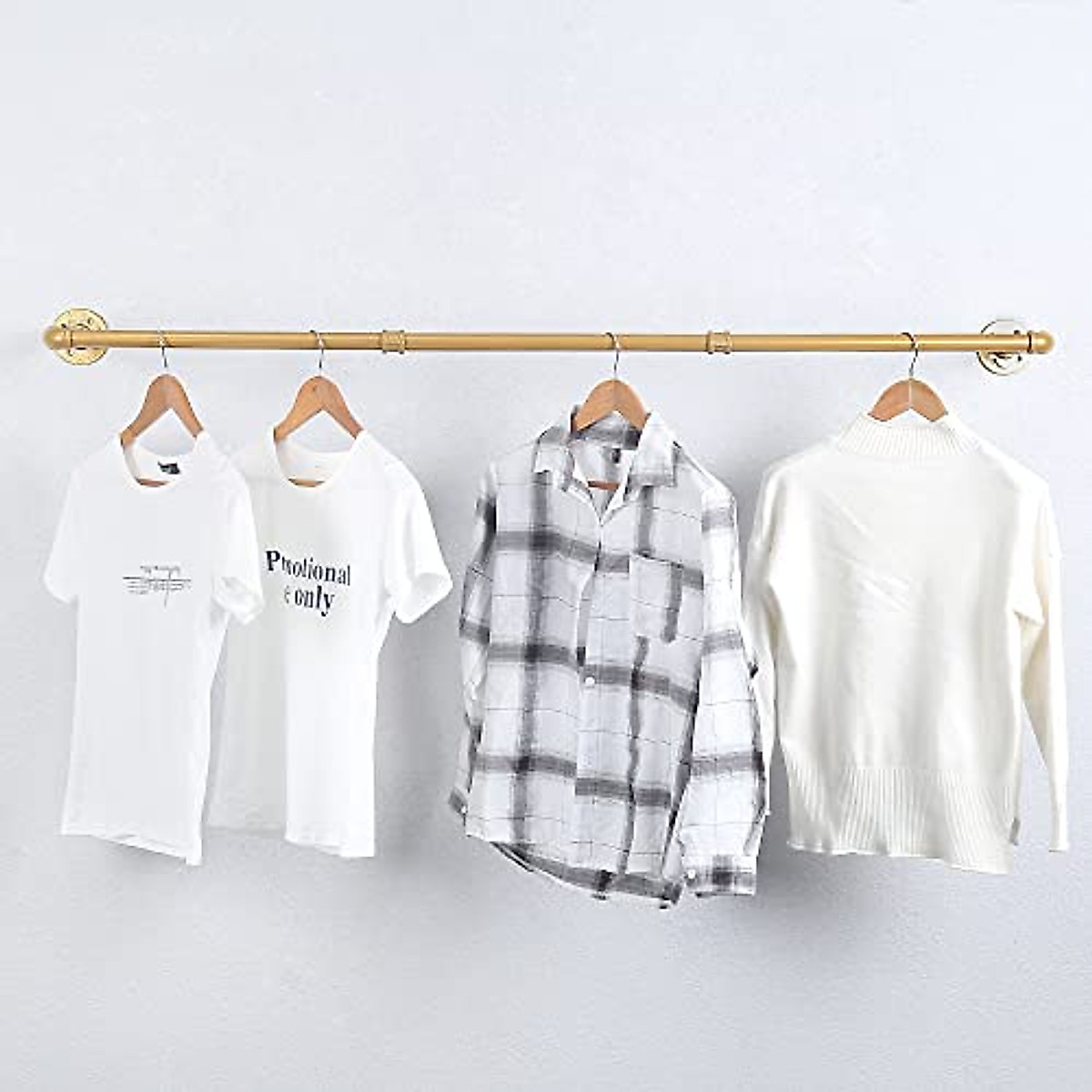 JIANZHUO Industrial Pipe Clothes Rack Wall Mounted,Vintage Retail Wall Mount Pipe Clothing Rack,Metal Commercial Garment Rack for Hanging Clothes,Laundry Room Display Rack Cloths Rack(Gold,59in)