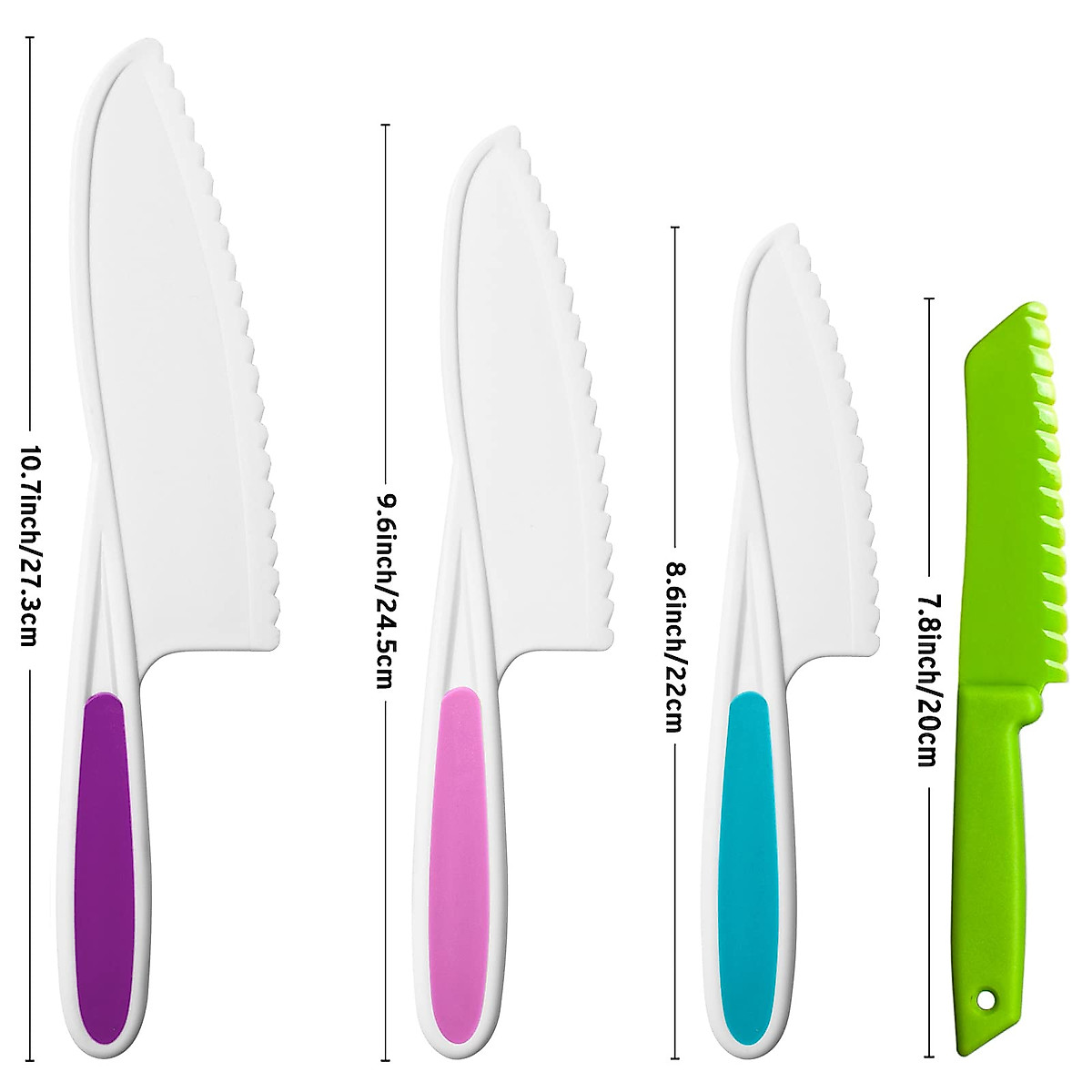 MOTYAWN 8 Pieces Kids Plastic Nylon Cooking Knife Set, Safe Knives for Bread Without BPA,Children's Safe Cooking Chef Nylon Knives for Cooking and Cutting Fruits, Veggies & Cake