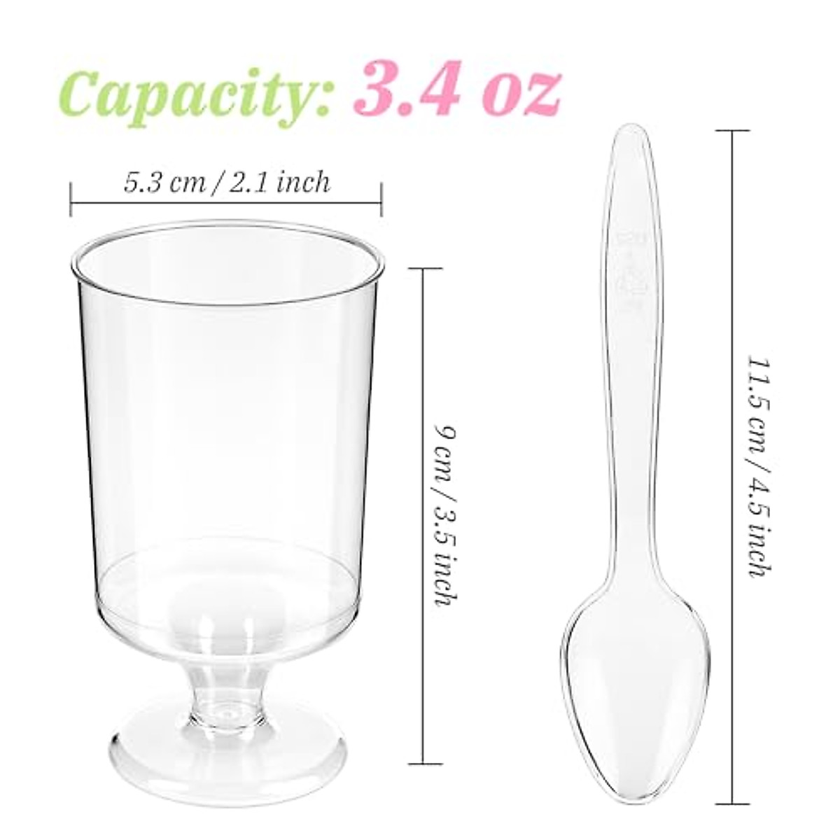 Kucoele 40 Pack 3 OZ Mini Dessert Cups with Spoons, Reusable Plastic Wine Cups Small Clear Party Serving Cups for Parfait Appetizer Pudding MousseTasting