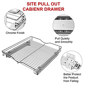 SITE Pull Out Cabinet Organizer 20" W x 21" D Heavy Duty Under Kitchen Cabinet Sliding Shelf, Requires At Least 22” Cabinet Opening, Chrome Finish