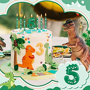 MTLEE Dinosaur Green Birthday Candles and 12 Pcs Green White Dinner Candles 2.36 x 1.8 Inch Numeral Dinosaur Candle 3.1 Inch Long Tall Candle for Birthday Dinosaur Theme Party Decorations (Number 5)
