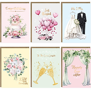 Fancy Land Wedding Cards for the Bride and Groom Gold Foil Engagement Congratulation Notes Card with Envelopes and Stickers for Bridal Shower Wedding Ceremony Party Supplies 24 Pcs
