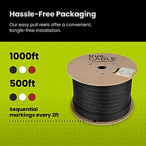 trueCABLE Cat6 Direct Burial, Shielded F/UTP, 1000ft, Waterproof, Outdoor Rated CMX, Black, 23AWG Solid Bare Copper, 550MHz, PoE++ (4PPoE), ETL Listed, Bulk Ethernet Cable