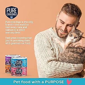 Pure Cravings Wet Cat Food Variety Pack Tuna, Salmon, Sardines, Tuna/Salmon in Gravy, 100% Mercury-Tested, Moist Can Fish for Cats, Grain-Free, Protein, Non-GMO, Pack of 12
