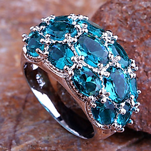 Emsione 925 Sterling Silver Plated Created Green Topaz CZ Pave Statement Eternity Band Cocktail Party Ring Size 6