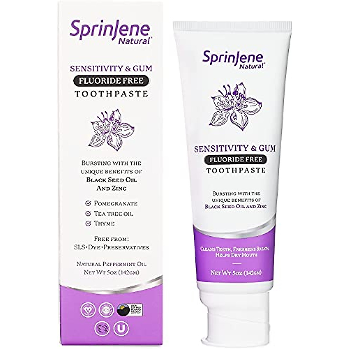 SprinJene Natural SLS Free Fluoride Free Toothpaste for Sensitive Teeth & Gum, Fresh Breath & Helps Dry Mouth Vegan Dye Free 1 Pack (Improved)