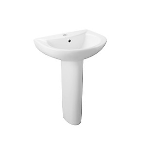 DeerValley DV-1P523 Compact White Ceramic Pedestal Sink, 20" X 17" Inch Pedestal Bathroom Sink With Overflow and Pre-Drilled Single Hole