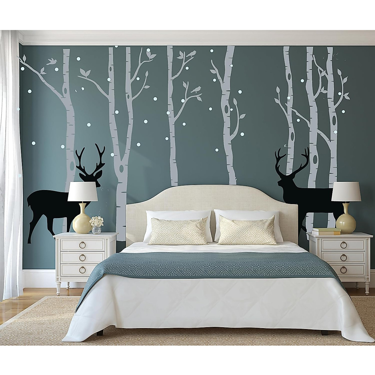 Birch Tree Deer Wall Decal Nursery Forest Removable Birch Trees Vinyl Sticker for Kids Bedroom Decor Nursery Bedroom (Grey)