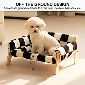 MEWOOFUN Cat Couch Bed, Pet Sofa for Indoor Cats Wooden Indoor Elevated Cat Beds with Removable Mattress Cover Suitable for Kitty, Puppy or Small Animal (Chessboard, Medium)