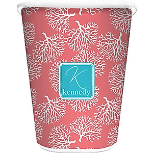 RNK Shops Personalized Coral & Teal Waste Basket - Double Sided (White)