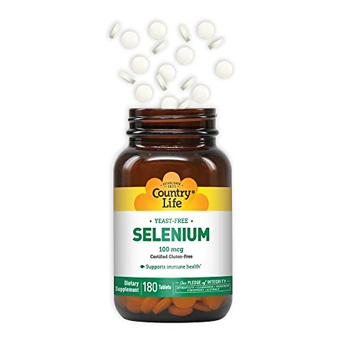 Country Life Selenium, Yeast Free, Supports Immune Health, 100mcg, 180 Tablets, Certified Gluten Free, Certified Vegan, Certified Halal