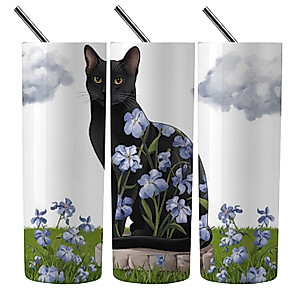 Medpol Cute black cat tumbler with lid and straw 20 oz insulated tumbler cups Cute black cat insulated travel coffee mugs for women cute sippy cups stainless insulated travel cups