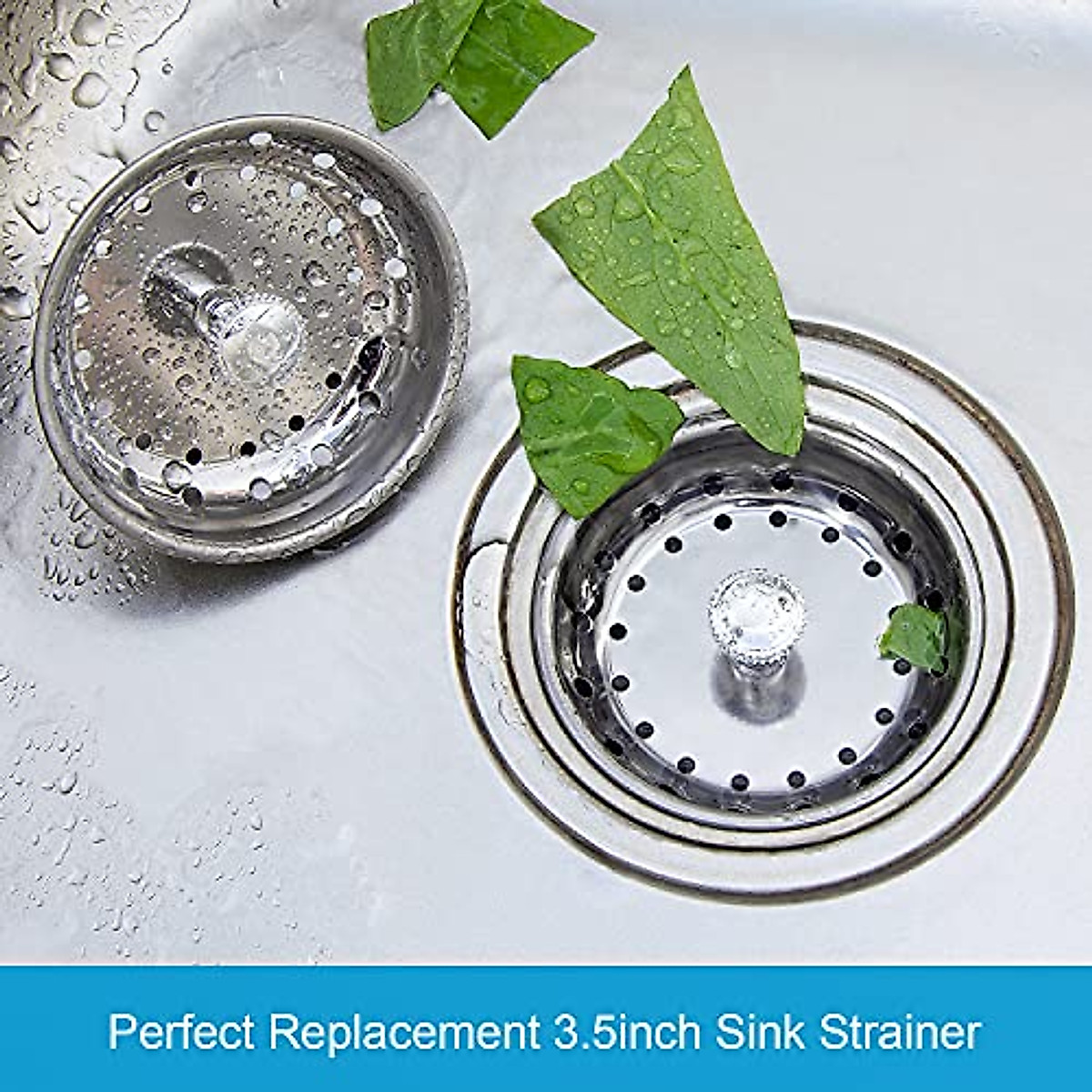 CORNERJOY 2 PCS Kitchen Sink Strainer and Stopper Combo Basket Replacement for Standard 3-1/2 inch Drain,Stainless Steel Basket with Rubber Stopper Bottom