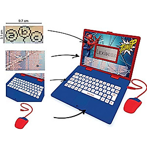 LEXiBOOK Disney Marvel Spider-Man - Educational and Bilingual Laptop French/English - Toy for Child Kid (Boys & Girls) 124 Activities, Learn Play Games and Music- Blue/Red, JC598SPi1