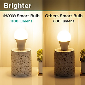 iHome Spectra Smart White Lights, 1100 Lumens 10W, 75W Equivalent, A19 E26 Tunable and Dimmable WiFi Smart Bulb, No Hub Required, Works with Alexa and Google Home, 4 Pack
