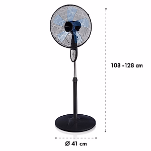 Klarstein Summerjam - Pedestal Fan, Stand Fan, Rotor Diameter: 16 inches, 50 Watts, 3 Speeds, Oscillation: 80 °, Timer, Remote Control, Height Adjustable, Color: Black