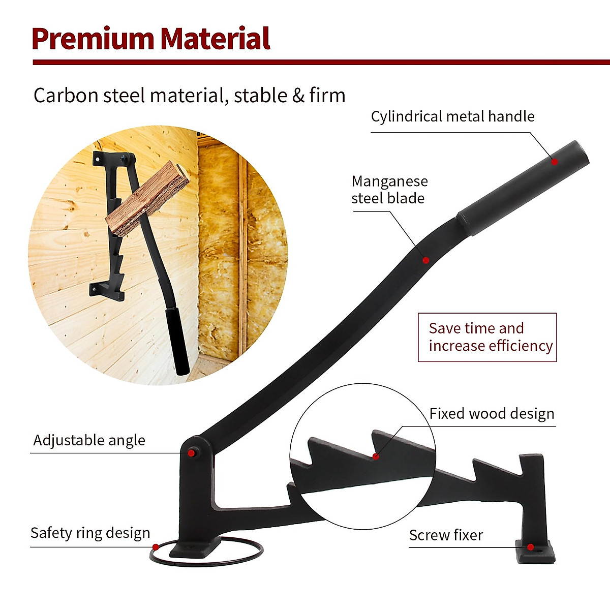 Ownsig Wall Mounted Firewood Splitter, Metal Kindling Splitter for Wood with Replaceable Extended Handle, Manual Portable Firewood Cutter for Indoor or Outdoor(Suitable for Dry Cedar and Pine)