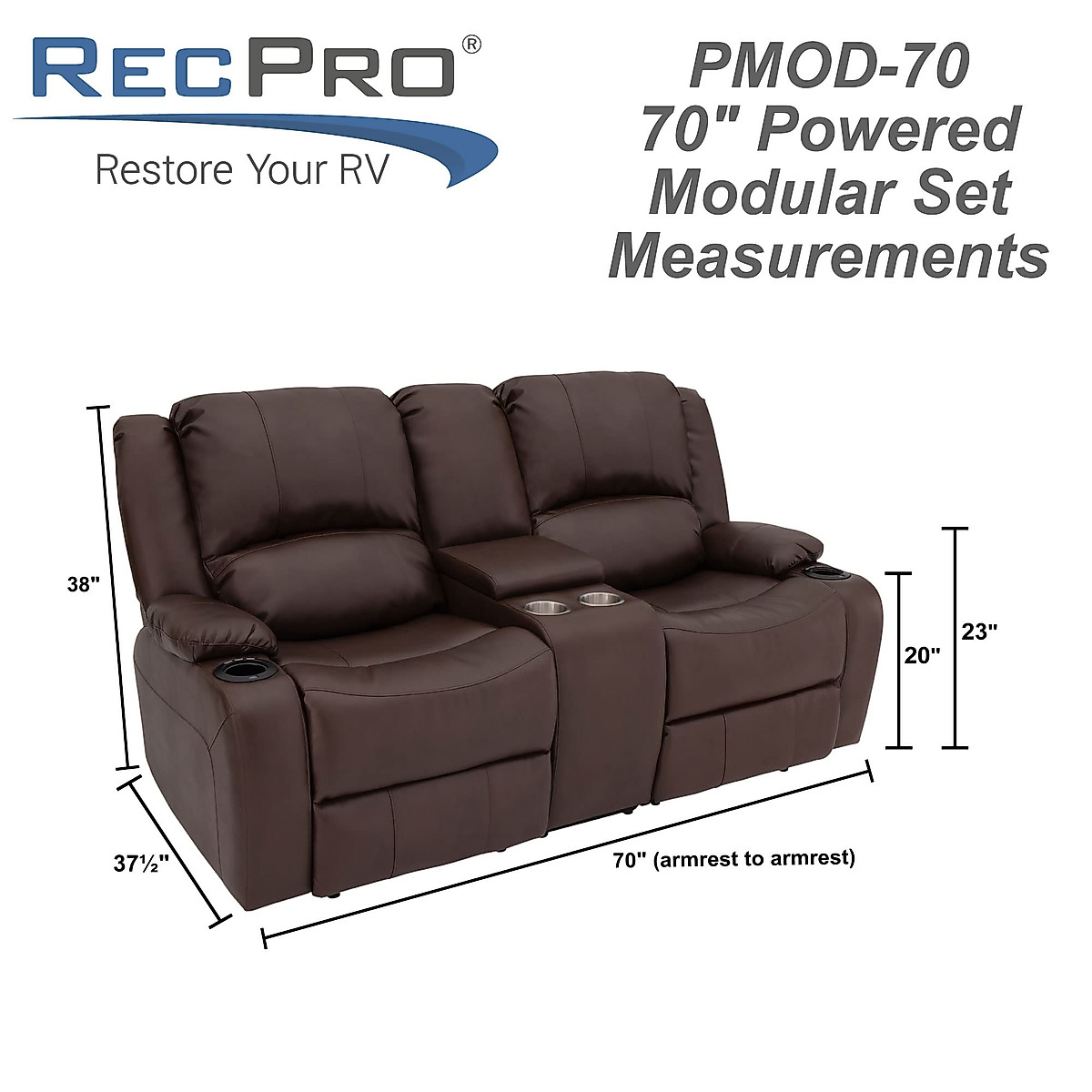 RecPro Charles Collectiom | 70" Powered Doubled Recliner | Suprima Leather (Mahogany)