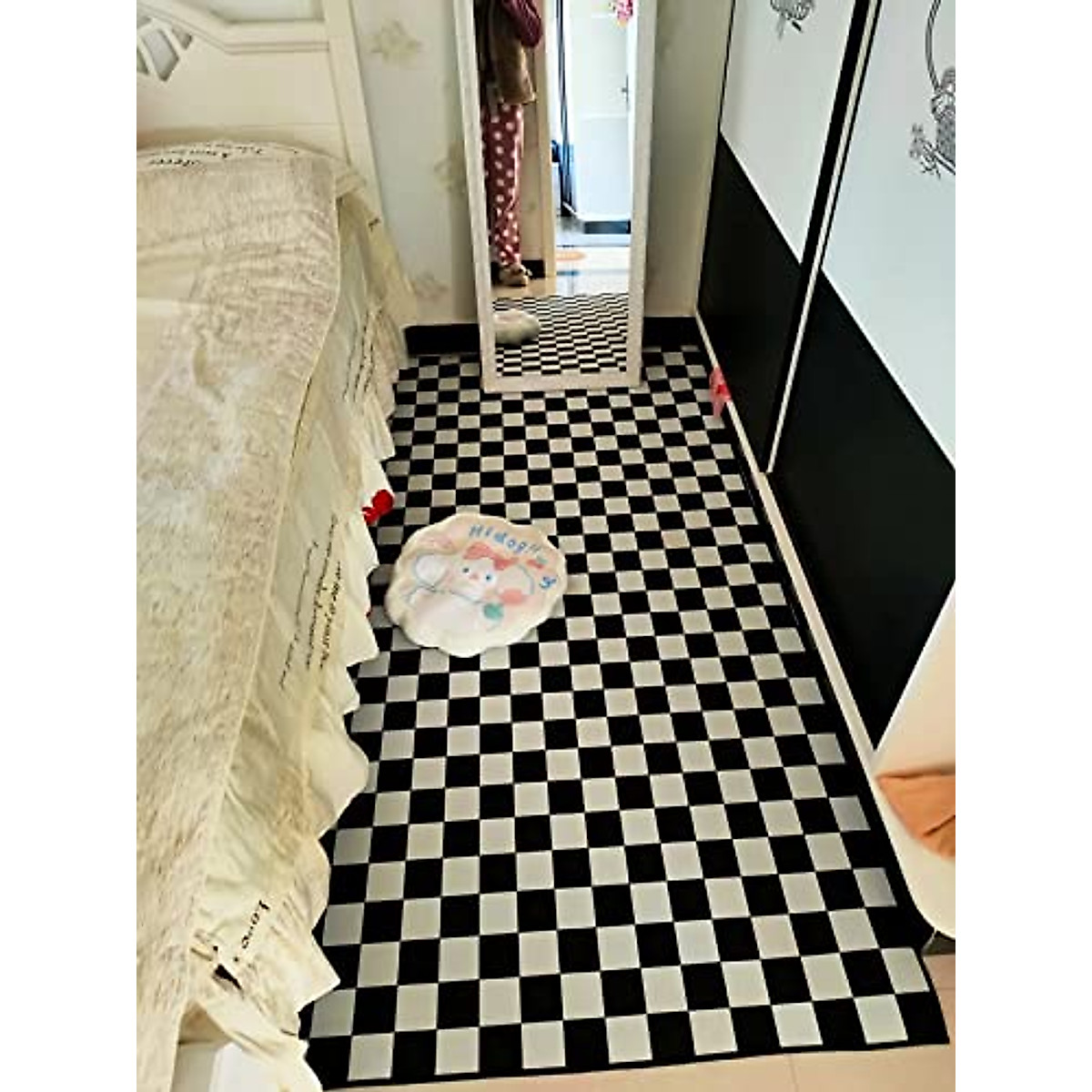 Classic Retro Black and White Checkered Rugs for Addition to Formula Room 48”x32”, Durable Soft Shag Carpets with Mackenzie Childs Look (48"x32")
