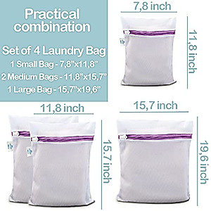 Set of 4 Reusable Wash Bags with Premium Zipper Lock by Nilu, Laundry Mesh Bags for Delicates, Lingerie, Clothes, Jeans, Socks, Blouse, Bra, Hosiery, Travel Organization Bag