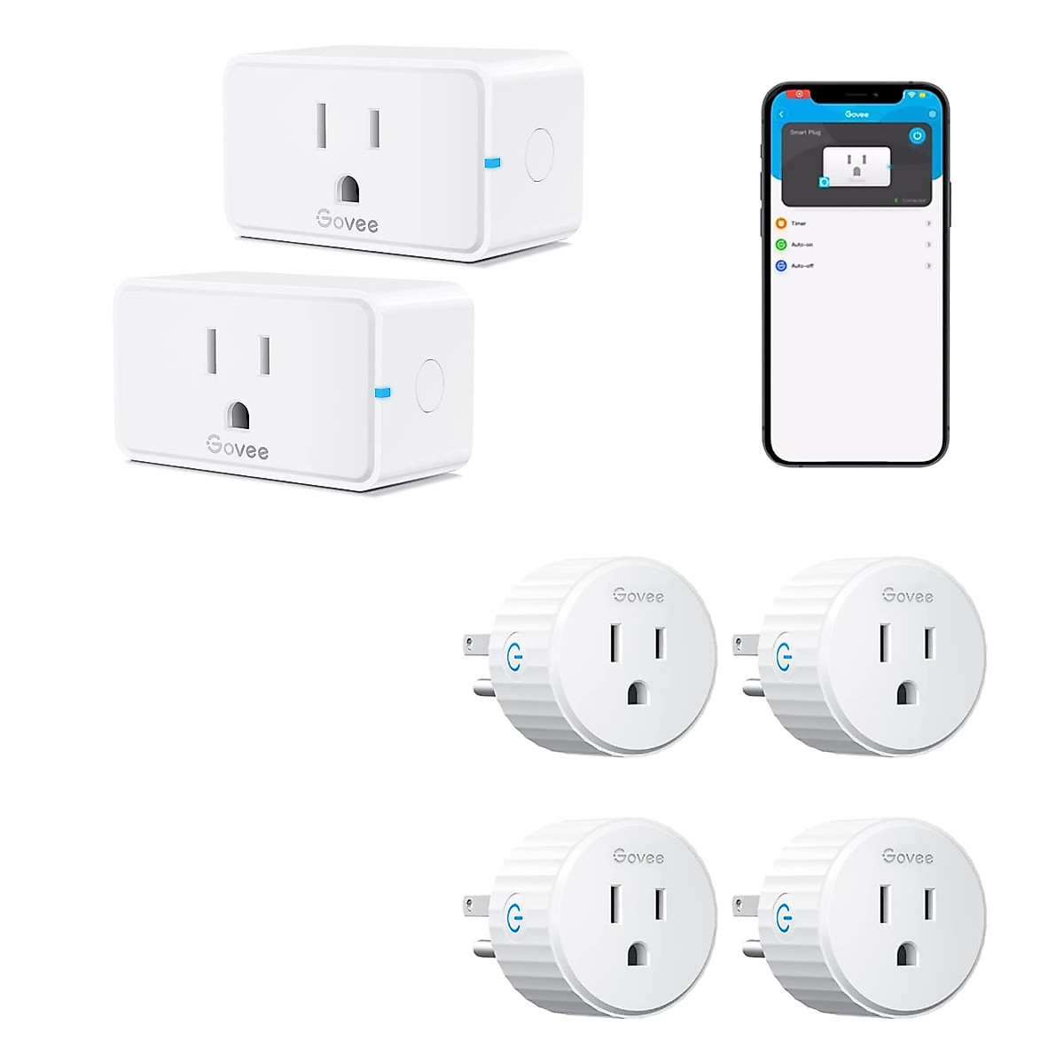 Govee Smart Plug, WiFi Bluetooth Outlets 2 Pack Work with Alexa and Google Assistant Bundle with Govee Smart Plug, WiFi Plugs Work with Alexa & Google Assistant, Smart Outlet with Timer & Group
