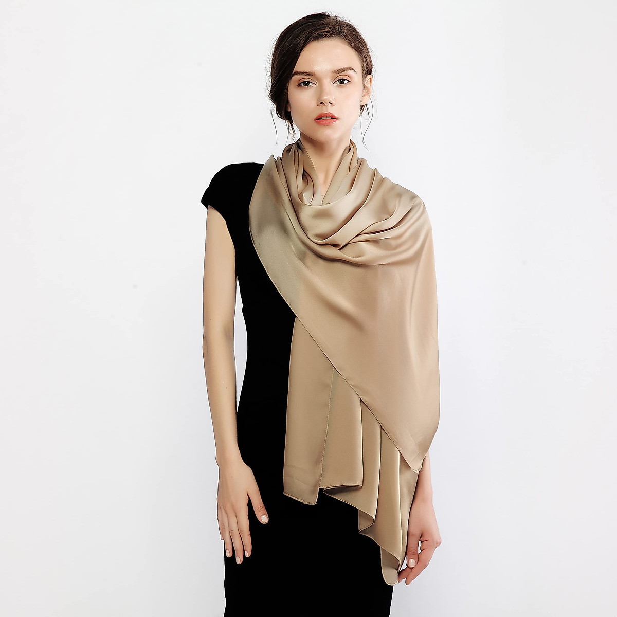 RIIQIICHY Women Shawls and Wraps for Evening Dresses Like Chiffon Camel Silk Scarf Formal Silky Pashmina Shawls for Weddings