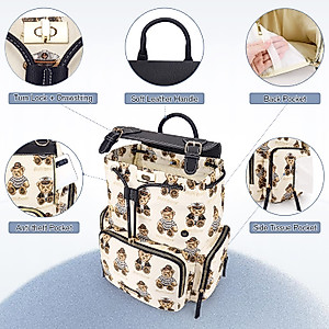 pipi bear Diaper Bag Backpack with Stroller Straps, Stylish Jacquard Travel Diaper Back Pack for Mom and Dad, Multi-function Baby Changing Bag, Maternity Nappy Bag for Boys and Girls, Cream