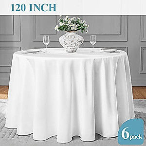 VidaFete 6 Pack 120inch Round Tablecloth Polyester Table Cloth，Stain Resistant and Wrinkle Polyester Dining Table Cover for Kitchen Dinning Party Wedding Rectangular Tabletop Buffet Decoration(White)