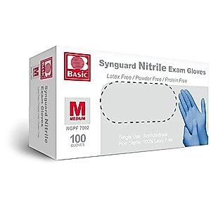 Basic Medical Blue Nitrile Exam Gloves - Latex-Free & Powder-Free - NGPF-7002 (Box of 100), Medium