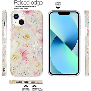 J.west iPhone 13 Case 6.1 inch,Luxury Sparkle Glitter Translucent Soft Clear Colorful Opal Pearly Thinfoil Design Shiny Floral Print Silicone Cover for Women Girls Slim TPU Protective Phone Case