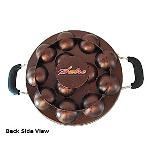 Non Stick Aluminium Appam Pan 12 Pits with Steel Lid, Two Side Handel Appam Maker with Steel Lid, Paniyaram Pan, Black and Silver