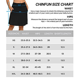 ChinFun 20" Knee Length Skorts Skirts for Women Tennis Athletic Running Golf Skirt with Pockets Black XL