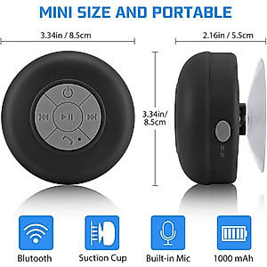 Bluetooth Shower Speaker Waterproof - Wireless Handsfree Portable Speakerphone with Built-in Mic,4hrs of Playtime, Control Buttons and Dedicated Suction Cup for Bathroom Bathtub