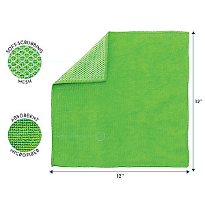 S&T INC. Dish Cleaning Cloths with Poly Scour Side, Microfiber Cleaning Cloths, Assorted, 12 In. x 12 In., 10 Pack