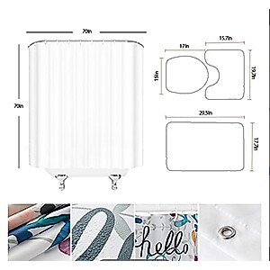 Vainbutry 4 Pieces Merry Christmas Bathroom Set 3D Print Happy New Year Shower Curtain Set for Bathroom Floor Rugs Neon Light Bath Sets 70.2X70.2inch