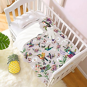 Hummingbird Throw Blanket Butterfly Hummingbirds Theme Blanket for Women Girls Hummingbird Gifts for Bird Lovers Bird Flower Blanket for Couch Bed Outdoor 40"x50"for Kids/Child