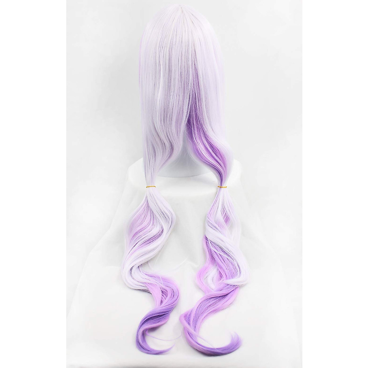 Anime Cosplay Wig Long Purple White Mixed Gradient Hair Synthetic Wigs+6 Balls+Horn+Tail