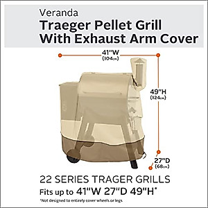 Classic Accessories Veranda Water-Resistant 41 Inch Traeger Pellet BBQ Grill with Exhaust Arm Cover