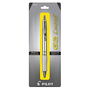 Pilot, G2 Limited Premium Gel Roller Pen, Fine Point 0.7 mm, Silver Barrel, Black Ink