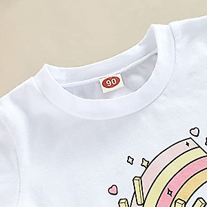 Toddler Baby Girls Valentine's Day Outfit Casual Short Sleeve T-Shirt Tops Heart Fries Flare Pants Bell Bottoms Clothes (Pink, 4-5 Years)