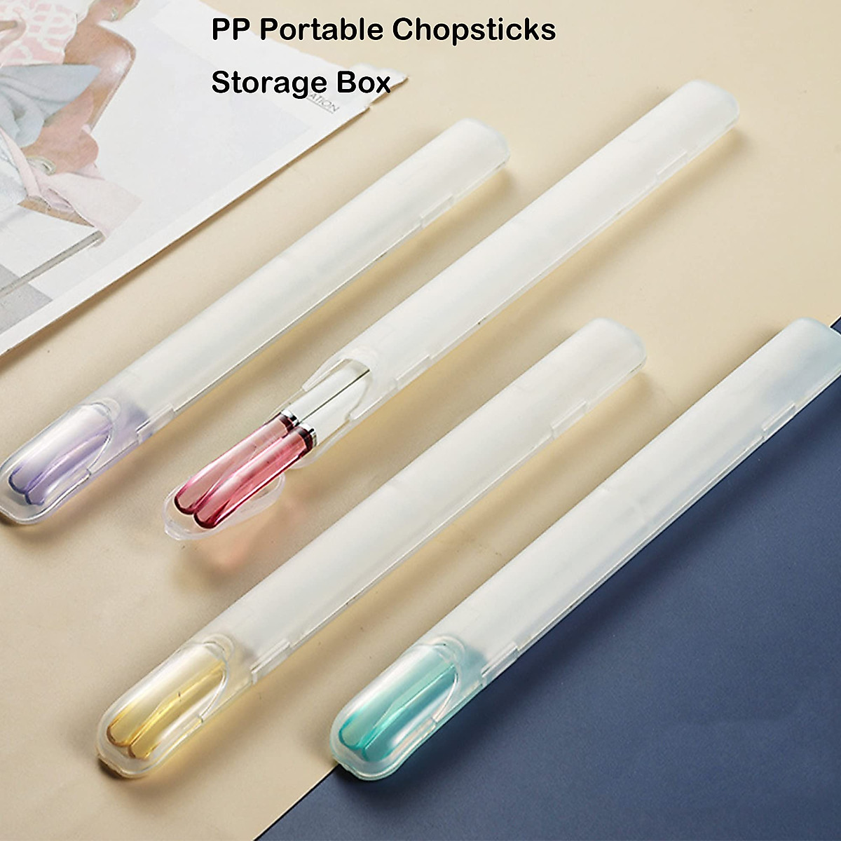 5PCS Portable Chopsticks Straw Case Kids Students Lightweight Cutlery Box Reusable Travel Utensil for School Home Office Camp Travel Bento Box (Chopsticks Not Included) (White Transparent)