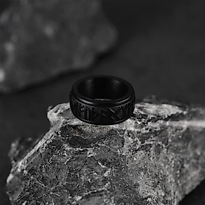 Scandinavia Viking Rune Band Thumb Rings, Black Punk Pinky Ring for Male, Women Spinner Stackable Finger Acccessories