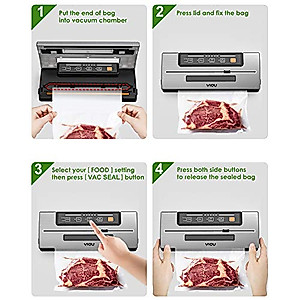 YIOU Vacuum Sealer Machine, Food Saver Vacuum Sealer Machine Build-in Cutter 80Kpa Vacuum Sealer for Food with Starter Kit Led Indicator Lights Dry Moist Mode Easy to Clean Food Vacuum Sealer, Silver