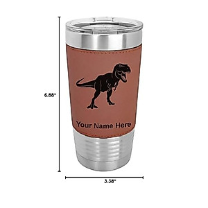 LaserGram 20oz Vacuum Insulated Tumbler Mug, Tyrannosaurus Rex Dinosaur, Personalized Engraving Included (Faux Leather, Dark Brown)